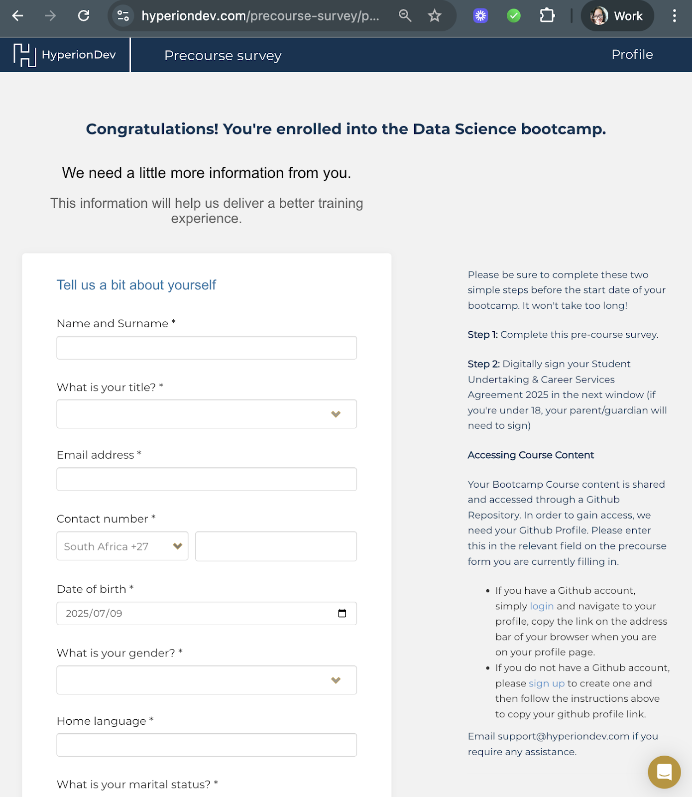 Pre-Course Survey & Student Undertaking Agreement – HyperionDev